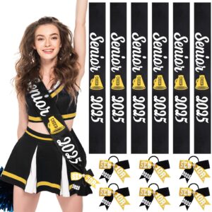 vinsatin 6 set senior 2025 sash senior cheer sash with glitter cheer hair bows senior cheer night gifts for sports team(black)