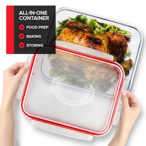 28 Cup Extra Large Glass Storage Container with Lid (220 Ounces), Oven Safe Large Glass Container with Handle, Large Glass Food Storage Container with Airtight Locking Lid with Handle, Freezer Safe