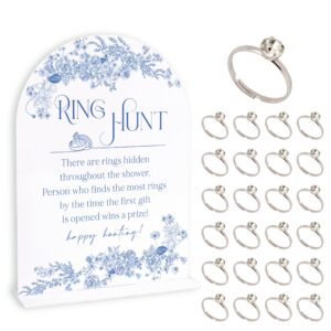 blue flower bridal shower party ring scavenger hunt, the ring hunt game, 1 sign & 30 rings, bridal shower decoration, wedding party games(xzjz03)