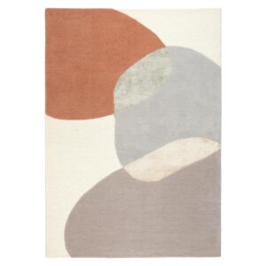 town & country luxe olso abstract colorblock handcrafted wool area rug, beige/rust/grey, 5"x7"