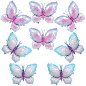 aexhot 8pcs butterfly balloons, gradient giant butterfly foil mylar balloon butterfly birthday decorations for butterfly theme birthday party wedding supplies (pink purple, blue)