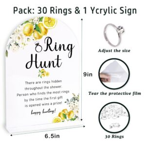 Lemon Bridal Shower Party Ring Scavenger Hunt, The Ring Hunt Game, 1 Sign & 30 Rings, Bridal Shower Decoration, wedding party games(xzjz13)