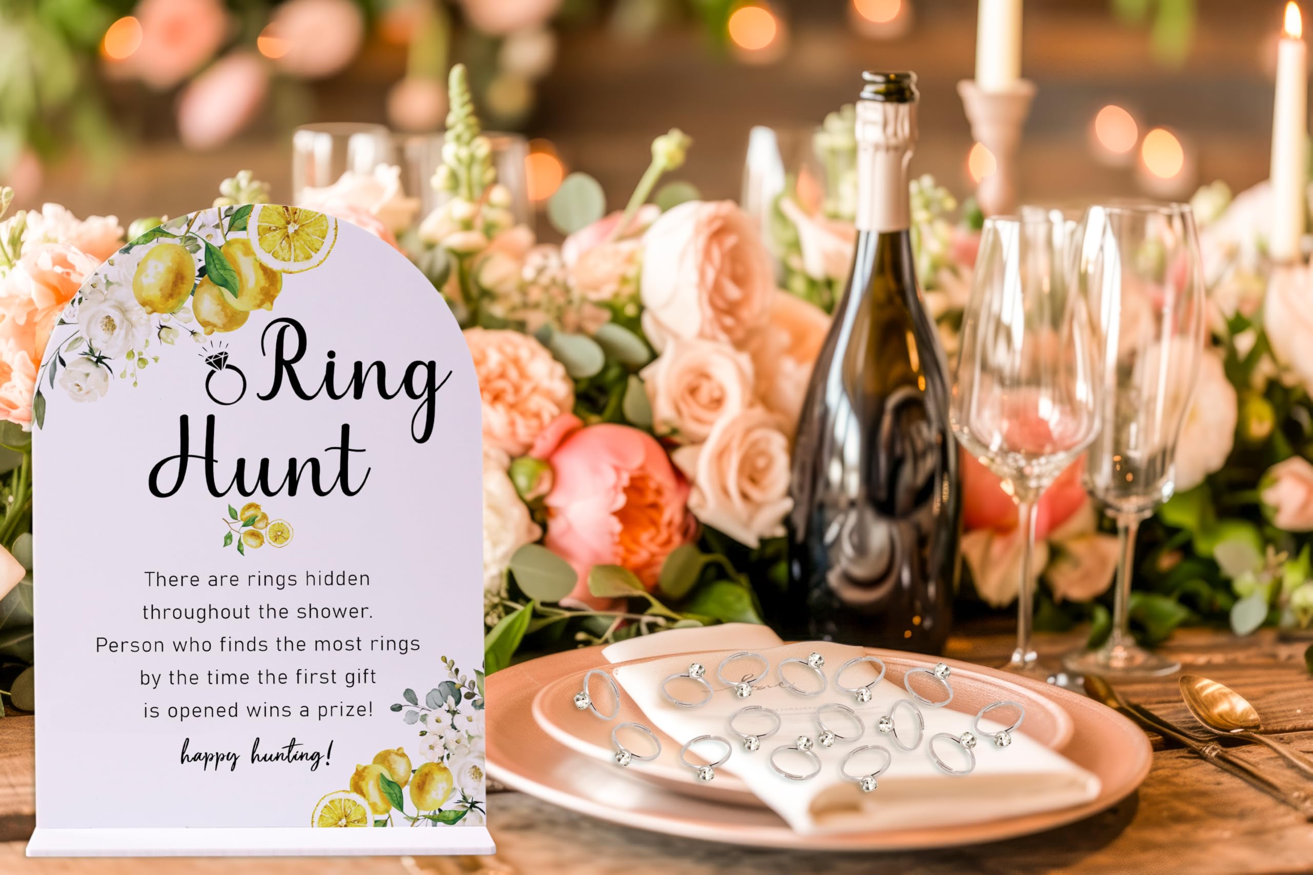 Lemon Bridal Shower Party Ring Scavenger Hunt, The Ring Hunt Game, 1 Sign & 30 Rings, Bridal Shower Decoration, wedding party games(xzjz13)