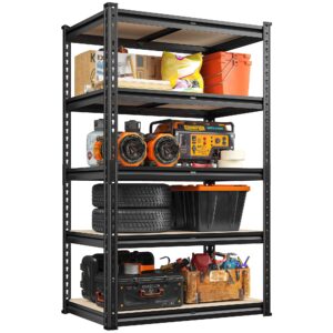 REIBII Garage Shelving 2000LBS Storage Shelves Heavy Duty Shelving 5 Tier Adjustable Metal Shelves for Garage Shelves Sturdy Shelving Unit Storage Rack for Kitchen Pantry Basement, 60" H x28 Wx 14" D