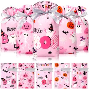 yeaqee 50 pcs pink halloween baby shower bags little boo plastic halloween bags pink halloween drawstring bag bulk little boo candy treat bags bulk for pink halloween birthday party favors supplies