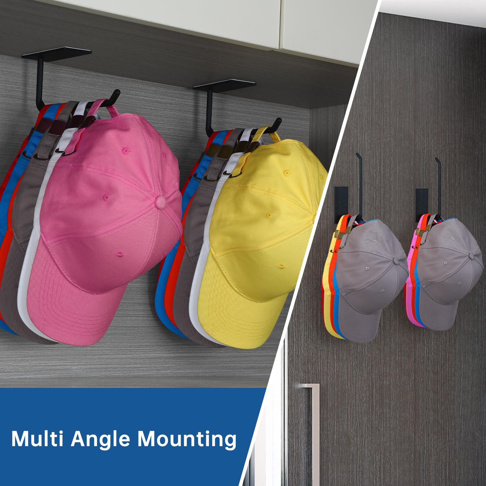 Letohoumia 4 Pack Hat Hooks for Wall, Strong Adhesive Hat Hanger Holder for Baseball Caps, Multi-Purpose Hook Organizer Can Hold More Than 10 Hats for Door/Closet