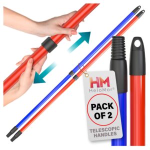 helomor 2-pack new telescopic metal broom handles, usa standard thread refill replacement stick pole, 59' long and 1.87' wide, blue and red pull broom