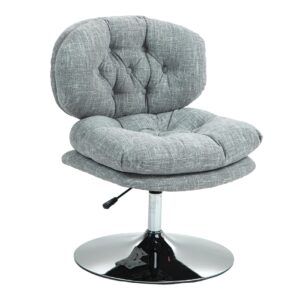 j.c.up criss cross chair, armless home office chair,upholstered button tufted accent chair vanity chair with double-layer cushions 360 swivel desk chair (round base, gray)