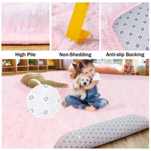 Ultra Soft Pink Rugs for Bedroom 8x10 Feet, Fluffy Shag Area Rugs for Living Room, Large Comfy Furry Rug for Girls Kids Baby Room Decor Teenage Pastel Princess Rug, Non Slip Nursery Classroom Rug