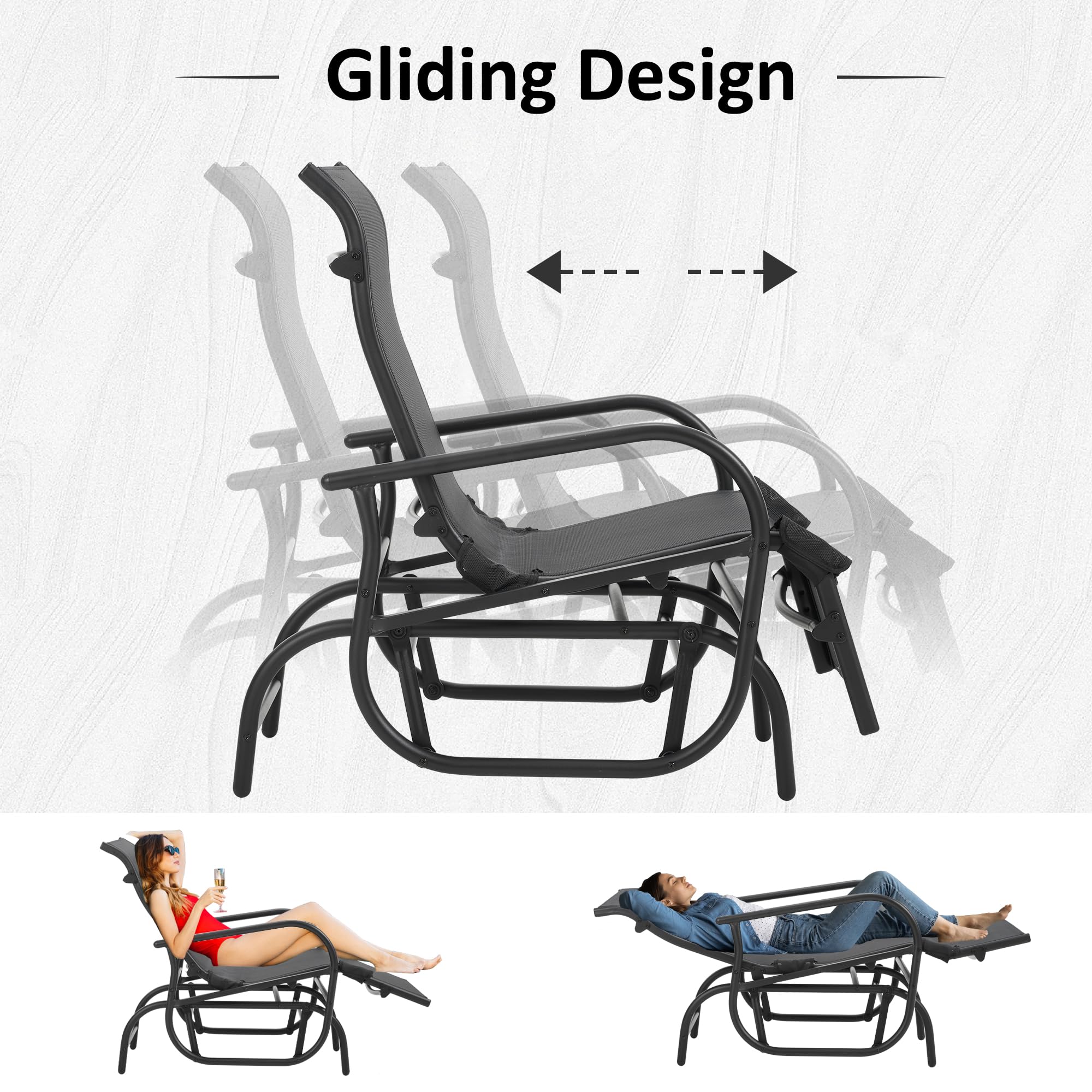 AHB Outdoor Glider Chairs Porch Gliders for Outside Patio Metal Frame Swing Glider Chair with Breathable Mesh Fabric for Backyard Garden Porch