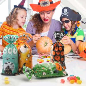 FXMHEHBB Halloween Cellophane Candy Bags, 150 Pcs Plastic Halloween Trick or Treat Bags Goodies Bags with Twist Ties for Snacks Cookies