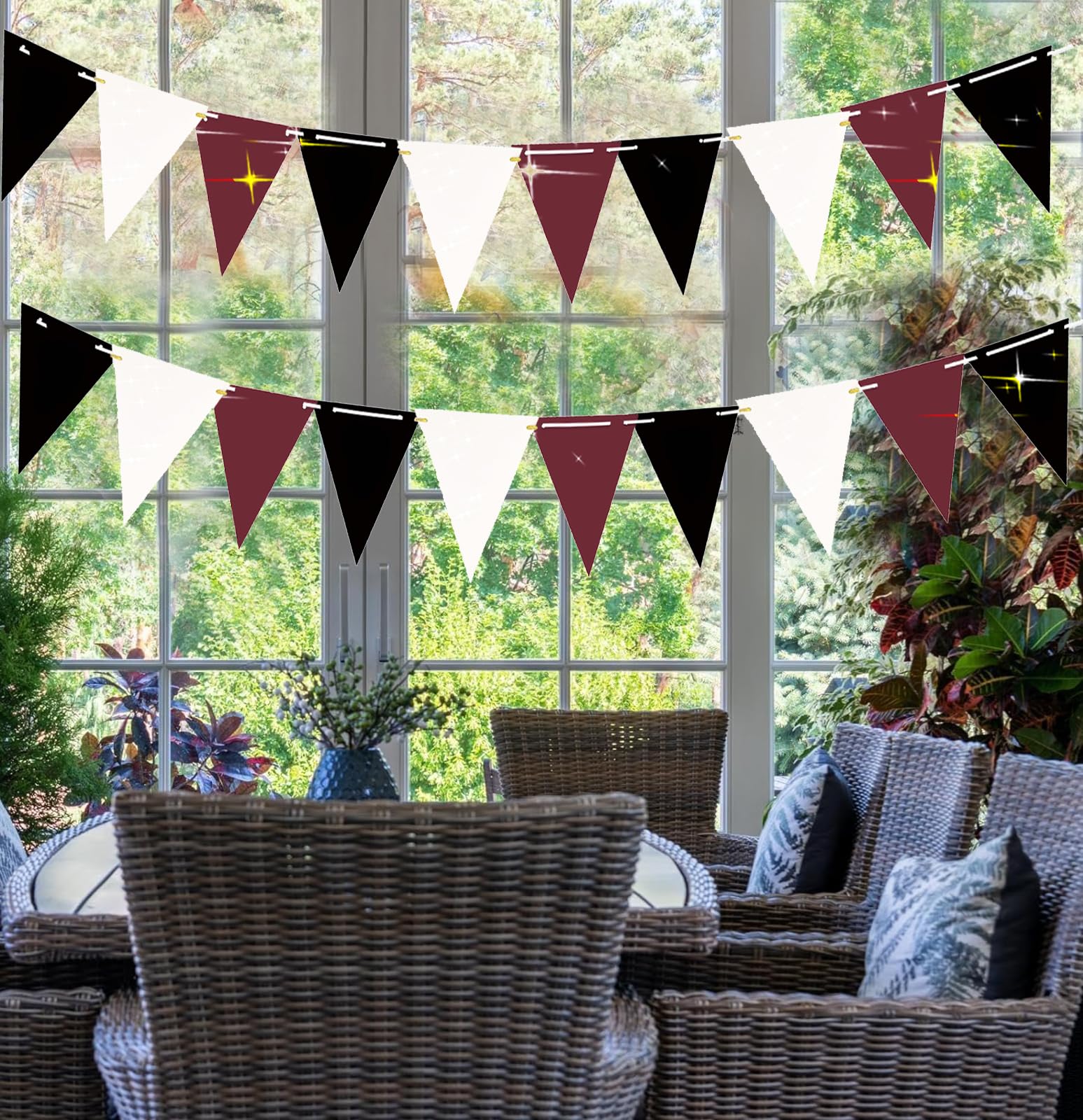 Graduation Party Decorations Maroon Black 2024/Burgundy Black Graduation Decorations/Maroon Birthday Party Decorations Bridal Shower/Burgundy Black Triangle Banners 2pcs