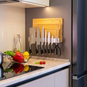 Demi's Home Knife Magnetic Strip & Cutting Board Holder for Wall or Fridge - 16 inch - (Knives & Cutting Boards Not Included) - Magnetic Cutting Board Rack & Magnetic Knife Holder for Fridge or Wall