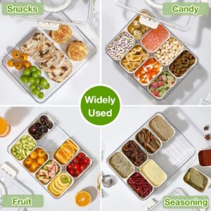 Mfacoy Snackle Box Container, 2 Pack Divided Serving Tray with Lid and Handle, Snack Box Charcuterie Container for Portable Snack Platters, Clear Organizer for Candy, Fruits, Travel, Party, Picnic