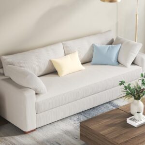 VanAcc Modern Sofa, Sofa Couch with Soft Corduroy Upholstered, 3 Seater Comfy Couch for Living Room Home Office-White Couch