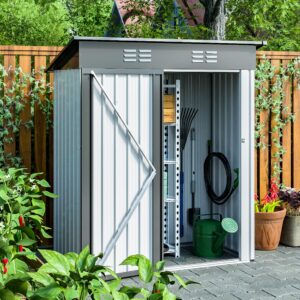 large metal outdoor storage shed, backyard storage room 5 'x 3 feet, galvanized metal storage shed for outdoor garden shed storage shed large、 lawn, terrace, white