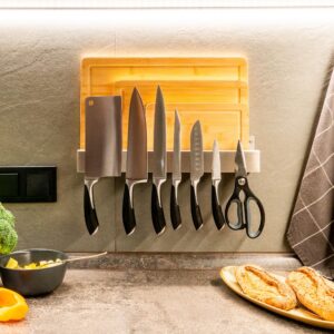 Demi's Home Knife Magnetic Strip & Cutting Board Holder for Wall or Fridge - 16 inch - (Knives & Cutting Boards Not Included) - Magnetic Cutting Board Rack & Magnetic Knife Holder for Fridge or Wall