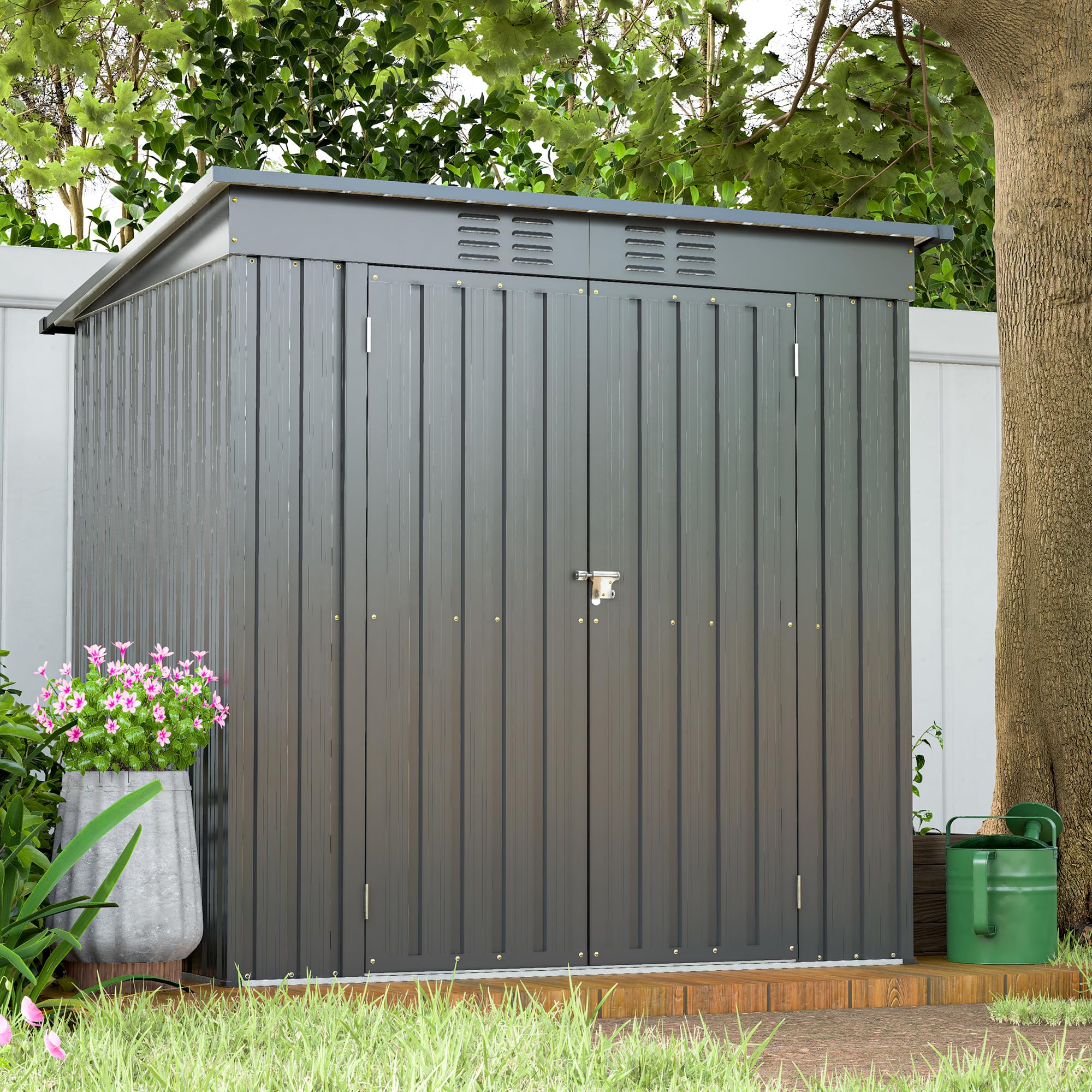 Large Metal Outdoor Storage Shed, 6 X 4 Foot Outdoor Storage Shed, Galvanized Metal Storage Shed for Outdoor Garden Sheds, Backyard Tool Storage Shed, Lawn, Terrace Black