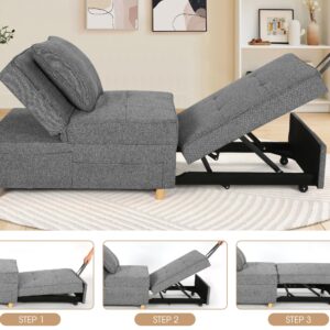 SEJOV Sleeper Sofa Chair Bed,4-in-1 Convertible Sofa Bed Chair with 6 Adjustable Backrest and Pillow, 3-Seat Pull Out Sleeper Chair Linen No Backrest for Bedroom Small Space Living Room, Dark Grey