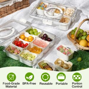 Mfacoy Snackle Box Container, 2 Pack Divided Serving Tray with Lid and Handle, Snack Box Charcuterie Container for Portable Snack Platters, Clear Organizer for Candy, Fruits, Travel, Party, Picnic