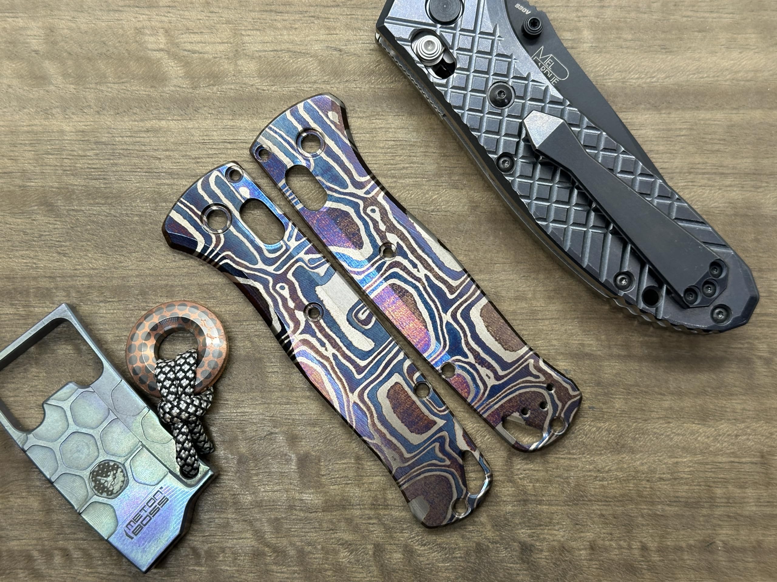 Mokume pattern heat ano engraved Titanium Scales for Benchmade Bugout 535