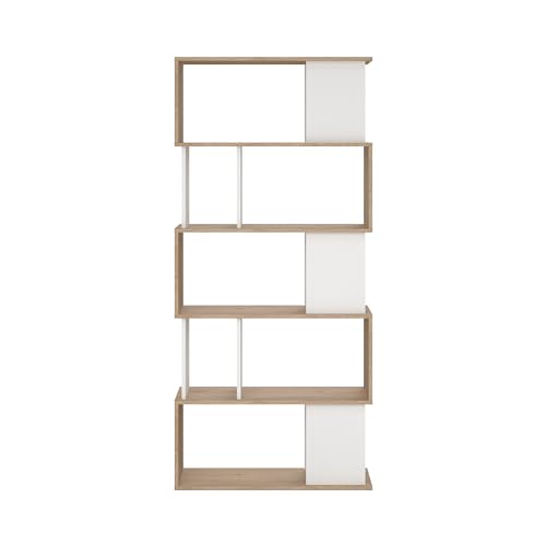 Tvilum Maze Modern Bookcase, Display Shelf and Decorative Room Divider with 7 Fixed Storage Shelves in Oak and White