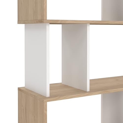 Tvilum Maze Modern Bookcase, Display Shelf and Decorative Room Divider with 7 Fixed Storage Shelves in Oak and White