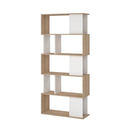 Tvilum Maze Modern Bookcase, Display Shelf and Decorative Room Divider with 7 Fixed Storage Shelves in Oak and White