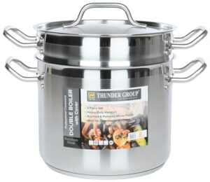 thunder group sldb4008 3-piece 8 qt double boiler set with encapsulated base for restaurant cafeteria | induction gas electric cooktop safe | 10"d x 7-5/8"h, 8-7/8"d x 7-1/4, stainless steel | nsf