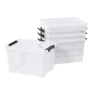 parlynies 4 pack 23 l plastic latching storage box with wheels, stackable container bin with lids, clear