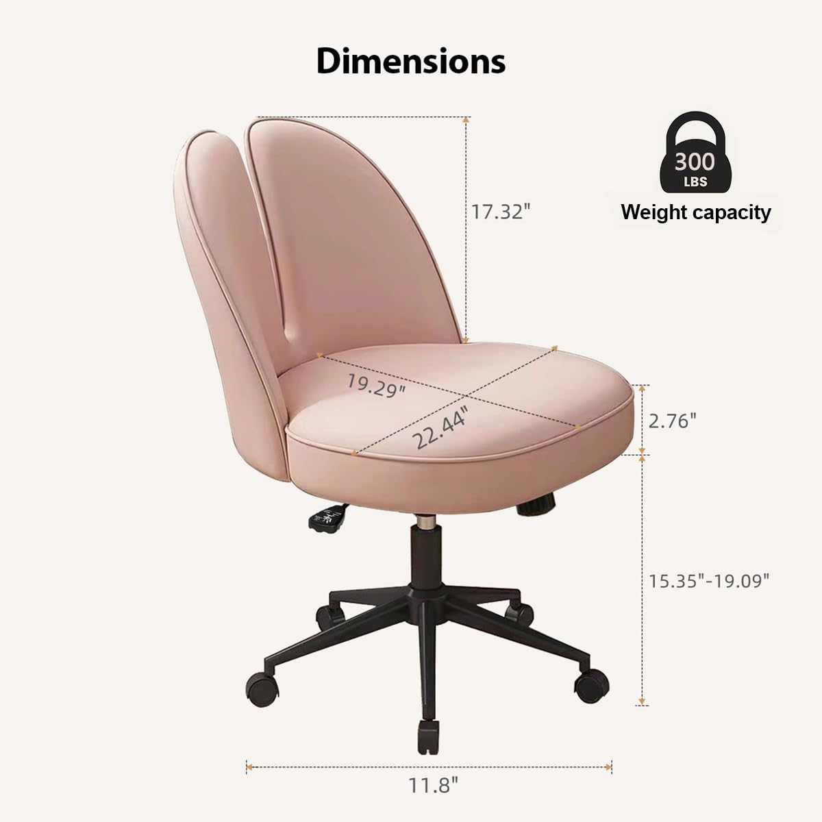 XUEGW Cute Office Chair Armless Desk Chair with Wheels Comfy Vanity Chairs Swivel Computer Task Chair Height Adjustable Makeup Bedroom Chair for Home Office