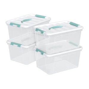 nicesh 14 l clear plastic storage bins with lid, set of 4 clear latch box with top handle