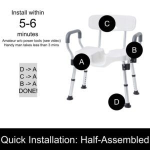 Urby Plus Size Shower Chair, Semi Pre-Assambled Extra Wide Shower Chair with Cutout Seat-U-Shape for Private Washing, Shower Chair for Elderly and Disabled, 150kg Capacity.