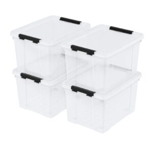 Parlynies 4 Pack 23 L Plastic Latching Storage Box with Wheels, Stackable Container Bin with Lids, Clear