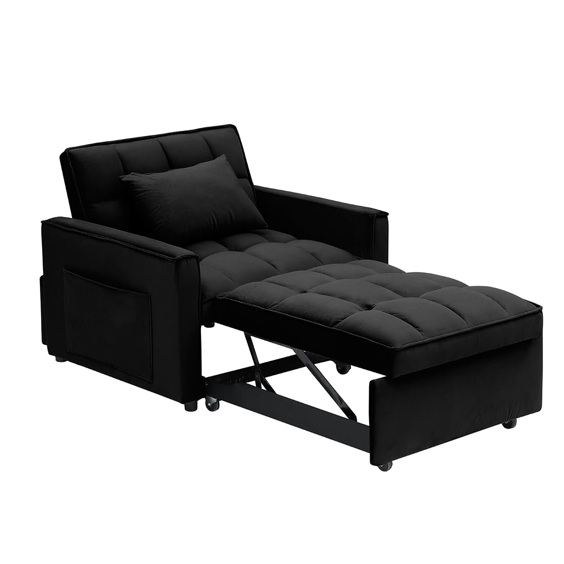 Anwickmak 3 in 1 Convertible Sleeper Chair, Modern Pull Out Couch Bed Single Recliner with Adjustable Back, Velvet Futon Folding Sofa Bed Chair for Living Room Bedroom Small Spaces (Black)