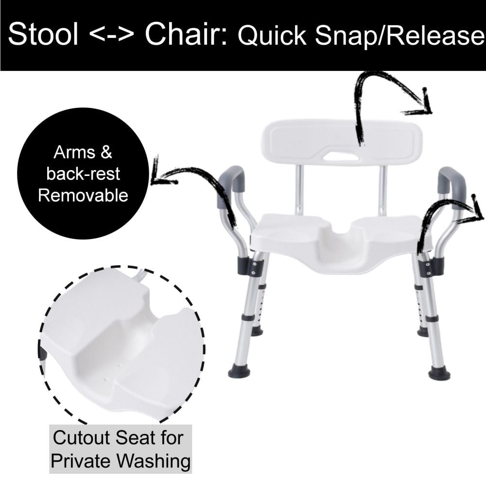 Urby Plus Size Shower Chair, Semi Pre-Assambled Extra Wide Shower Chair with Cutout Seat-U-Shape for Private Washing, Shower Chair for Elderly and Disabled, 150kg Capacity.