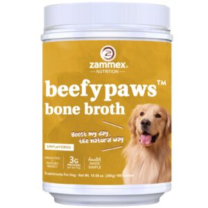 Zammex Bone Broth for Dogs, Grass Fed Beef Bone Broth Protein Powder - Supports Joints and Bone, Enhances Fur, Dogs & Cats Food Toppers for Dry & Wet 10.58oz