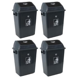 tyminin 13 gallon plastic swing lid trash can, outdoor garbage can, grey, 4 pack