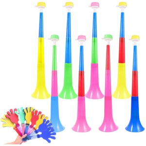 16 pcs vuvuzela plastic collapsible stadium horns and hand clap trumpet, 21 inch blow horn noisemakers for sporting events school graduation games party supplies favors(random color matching)