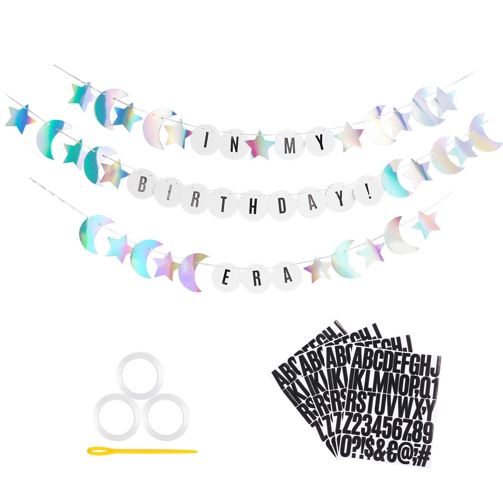 Friendship Bracelet Birthday Banner with Stars Moons Shape - Customizable Musical Birthday Bash Banner Bracelet Decor -Mermaid & Space Themed Parties, Gradient Colors