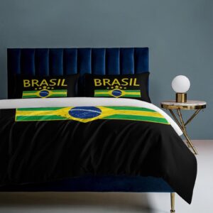 Cisdanoty Brazil Flag Pride Star Bedding Comforter Sets Lightweight Ultra Soft Comforter Bedding Set 3 Pieces (1 Duvet Cover, 2 Pillowcases) with Zipper Closure