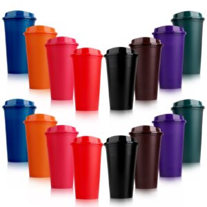 lemicin 16 pcs reusable coffee mugs with lids 16 oz, removable hot drinks travel mugs with lids cold drinks coffee mugs travel mugs for offices home parties adults children (colorful)