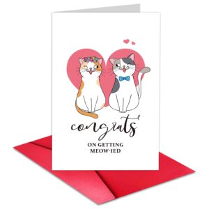 huokiriki cute couple wedding card from cult kitty, cat bride & groom card, wedding congratulation card gift for cat lovers couple, funny engagement card, thick card stock, envelope included.