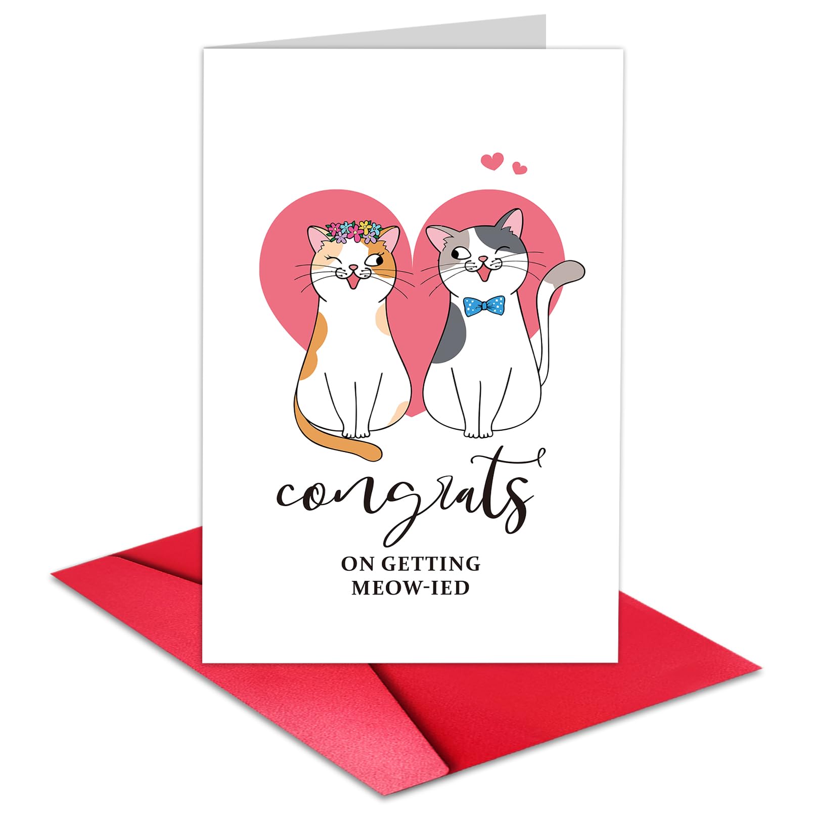 Huokiriki Cute Couple Wedding Card from Cult Kitty, Cat Bride & Groom Card, Wedding Congratulation Card Gift for Cat Lovers Couple, Funny Engagement Card, Thick card stock, Envelope Included.