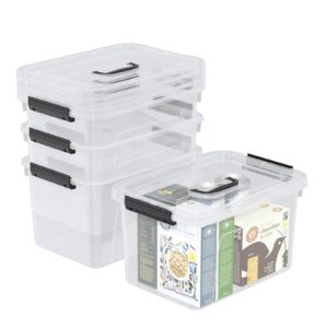 jandson 4 packs plastic storage box with handle, 10 l clear lidded organizer bin