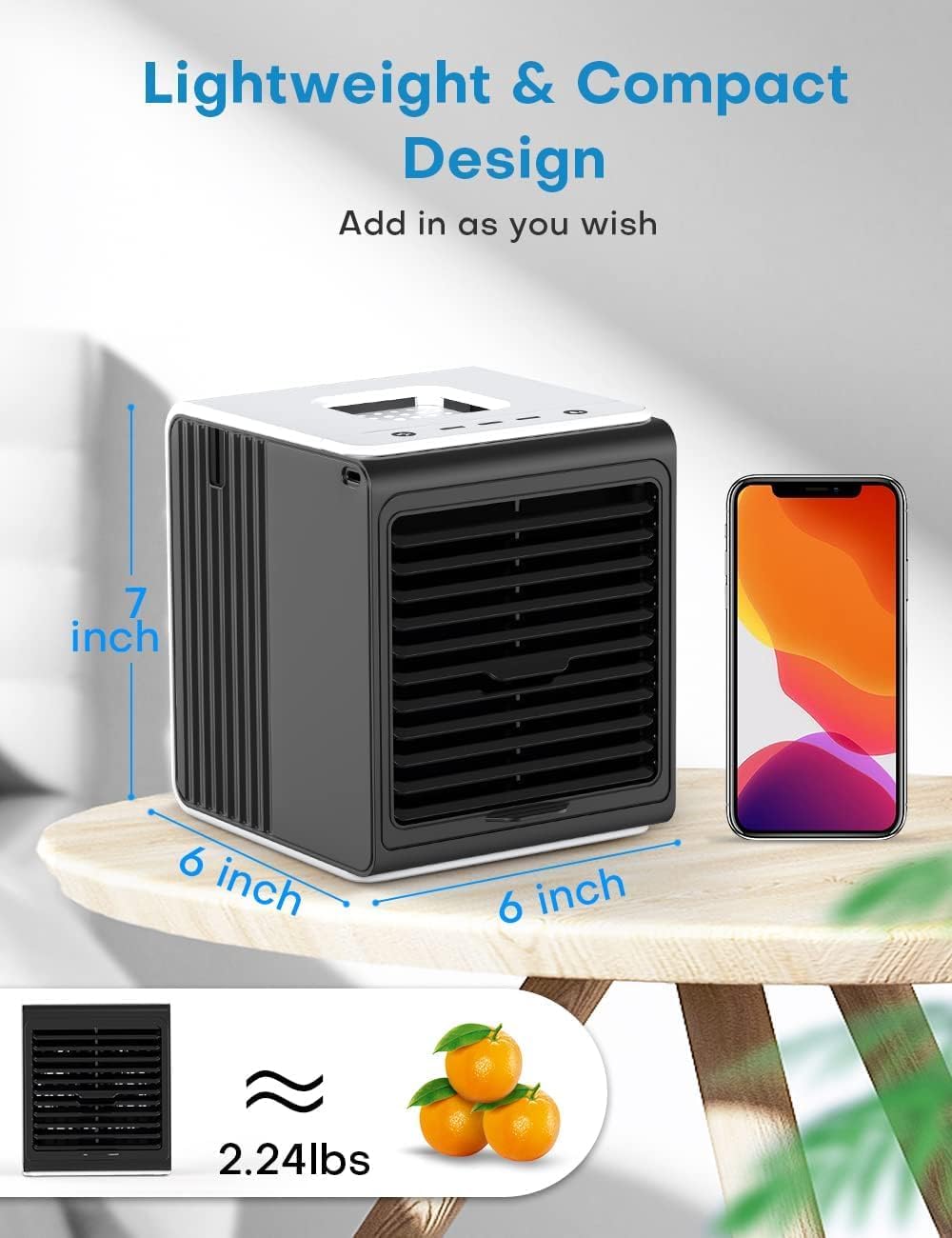 CENSTECH 3-IN-1 Mini Air Conditioner with Remote, Top Splash-Proof Design, 3 Speeds Small Portable Air Conditioner, Large Capacity Tank & USB Power Air Cooler, Desk Air Conditioner for Office Bedroom