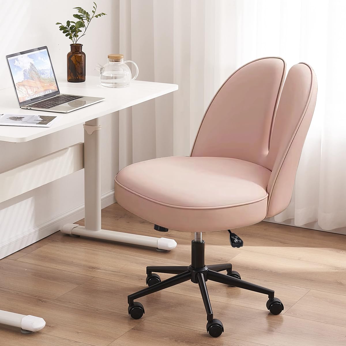 XUEGW Cute Office Chair Armless Desk Chair with Wheels Comfy Vanity Chairs Swivel Computer Task Chair Height Adjustable Makeup Bedroom Chair for Home Office