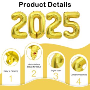 2025 Balloons, 40 Inch 2025 Number Balloons, 2025 Gold Balloons, Large Foil Happy New Year Balloons for New Year Eve Party Supplies 2025, New Years Decorations 2025, Christmas, Graduations, Birthday