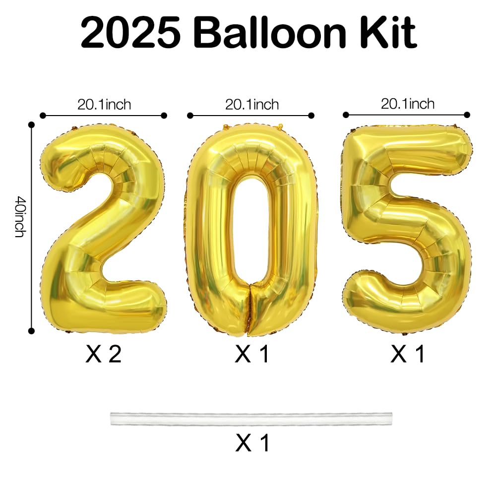 2025 Balloons, 40 Inch 2025 Number Balloons, 2025 Gold Balloons, Large Foil Happy New Year Balloons for New Year Eve Party Supplies 2025, New Years Decorations 2025, Christmas, Graduations, Birthday