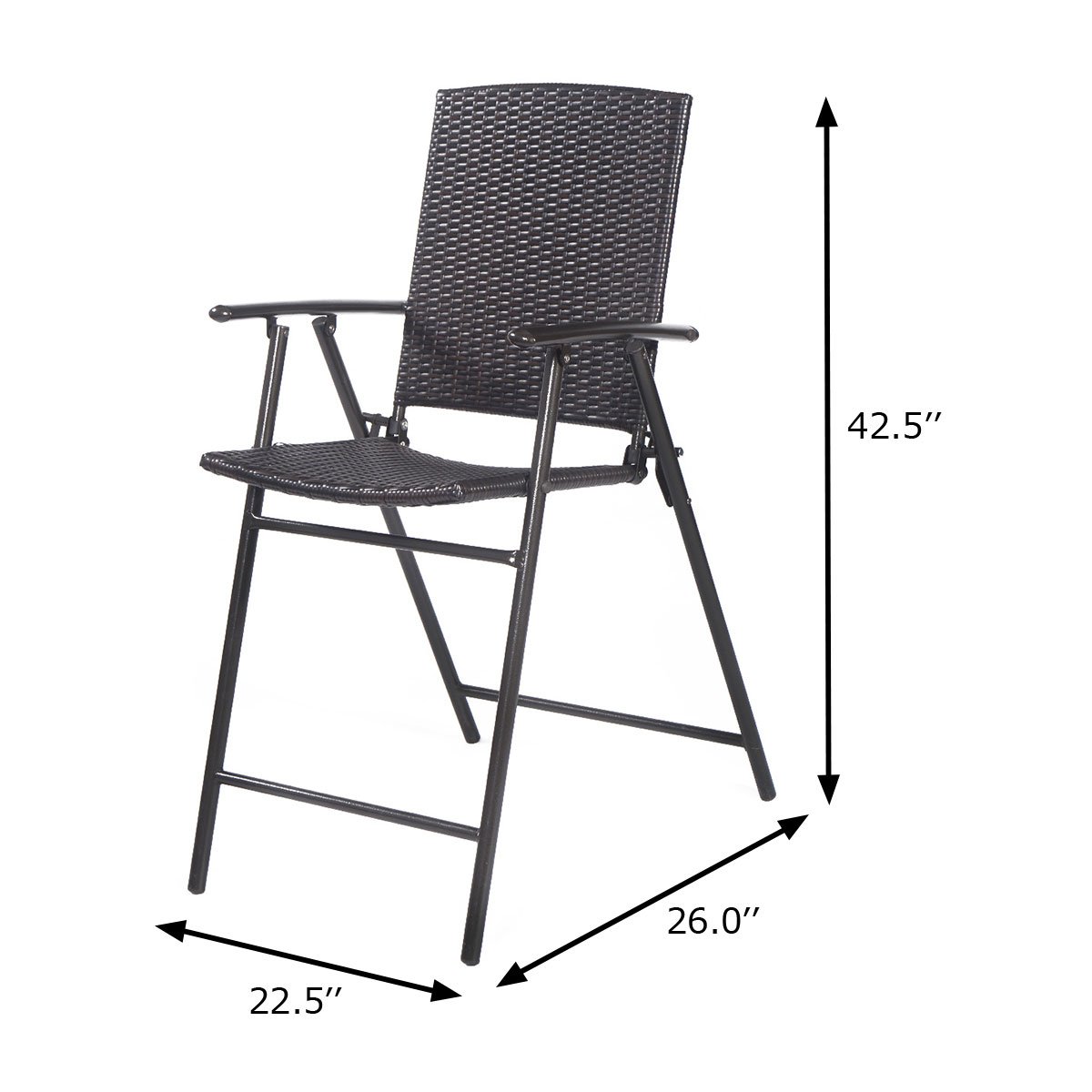 RELAX4LIFE Folding Bar Stools Set of 4 - Rattan Bar Chairs w/Back, Metal Frame, Armrests & Footrest, Indoor Outdoor Counter Height Chairs for Kitchen Backyard Garden Patio, Portable Wicker Barstools